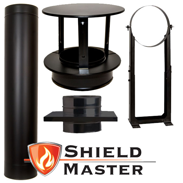 8" (200mm) Shieldmaster Black Twin Wall Flue Pipe | Glowing Embers UK